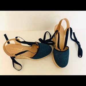 Maypol | Shoes | Blue Denim Espadrille Platform Wedges Ankletie Natural ...